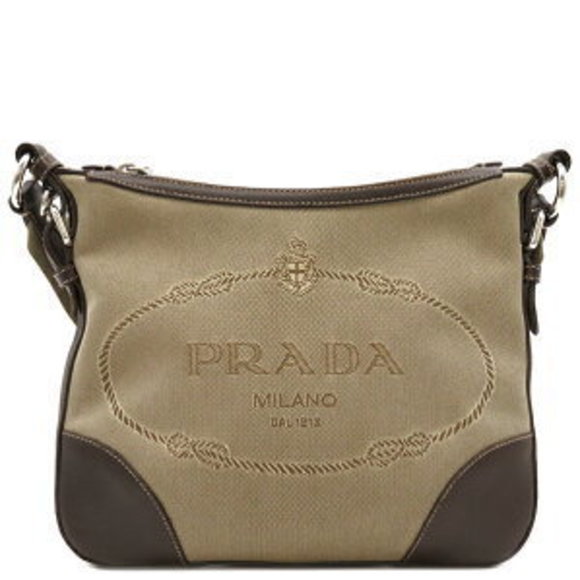Prada | Bags | Prada Shoulder Bag Logo Jacquard Beige X Brown Name Tag ...